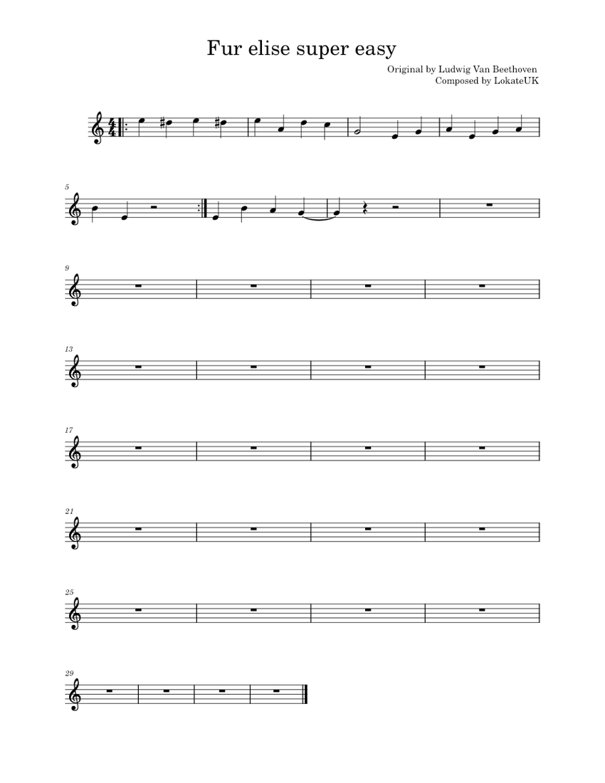 fur elise easy Sheet music for Piano (Solo) | Musescore.com