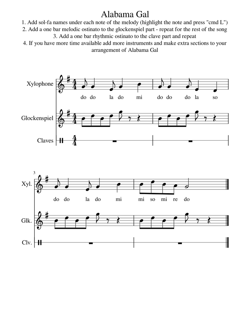alabama gal Sheet music for Glockenspiel, Xylophone, Claves (Percussion ...