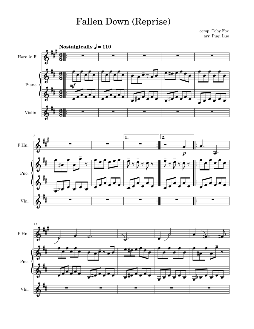 Fallen Down (Reprise) – Toby Fox Sheet music for Piano, French horn ...