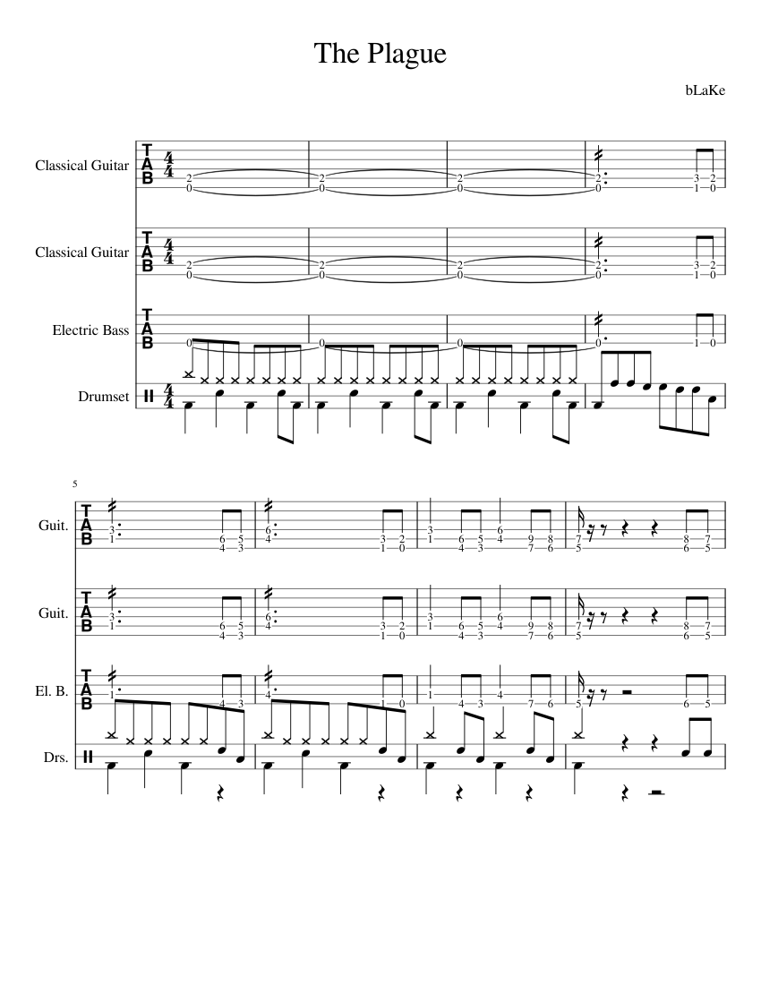 The Plague Sheet music for Guitar, Bass guitar, Drum group (Mixed ...