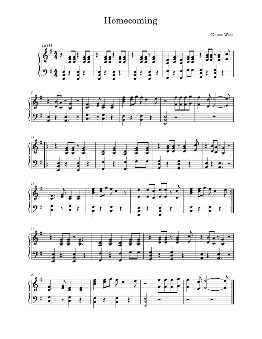 Homecoming – Kanye West Sheet Music for Piano (Solo) Easy | MuseScore.com