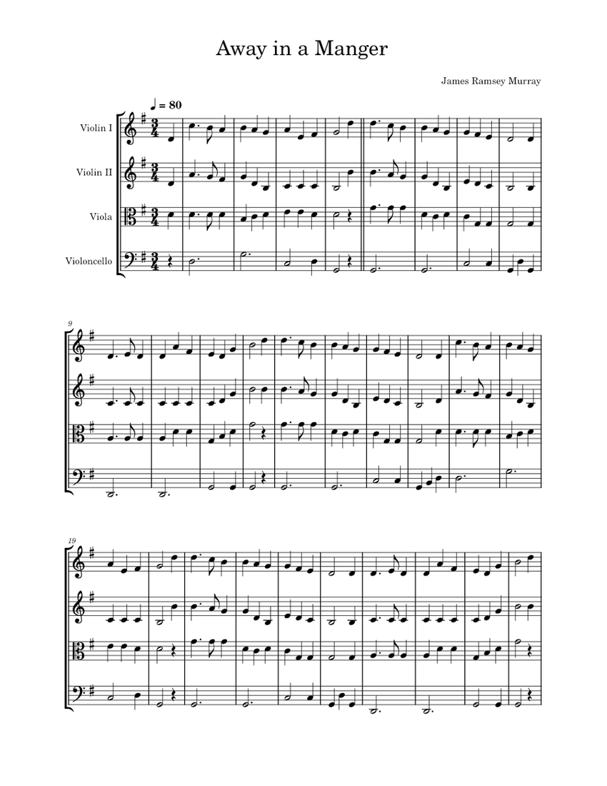 Away In A Manger SQ Sheet music for Violin, Viola, Cello (String ...