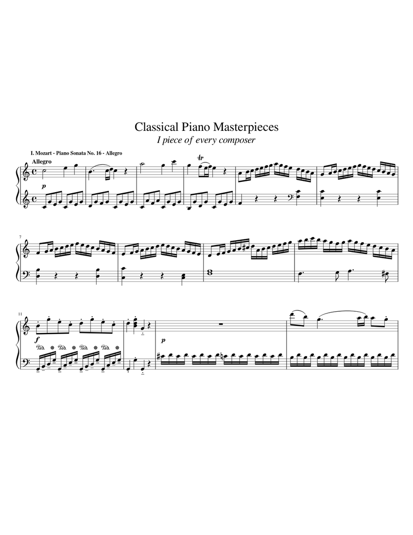 Classical Piano Masterpieces Sheet Music for Piano (Solo) | MuseScore.com
