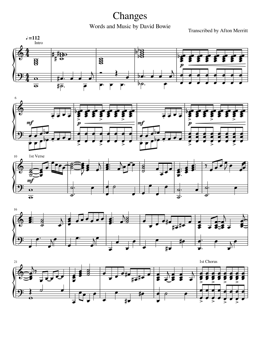 Changes- David Bowie Sheet Music for Piano (Solo) | MuseScore.com