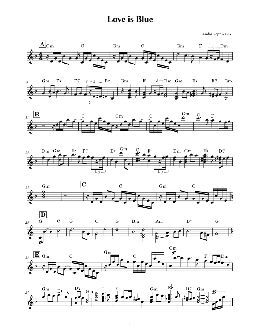 L'AMOUR EST BLEU (LOVE IS BLUE) – Andre Popp LOVE_IS_BLUE Sheet Music with Chords for Piano ...