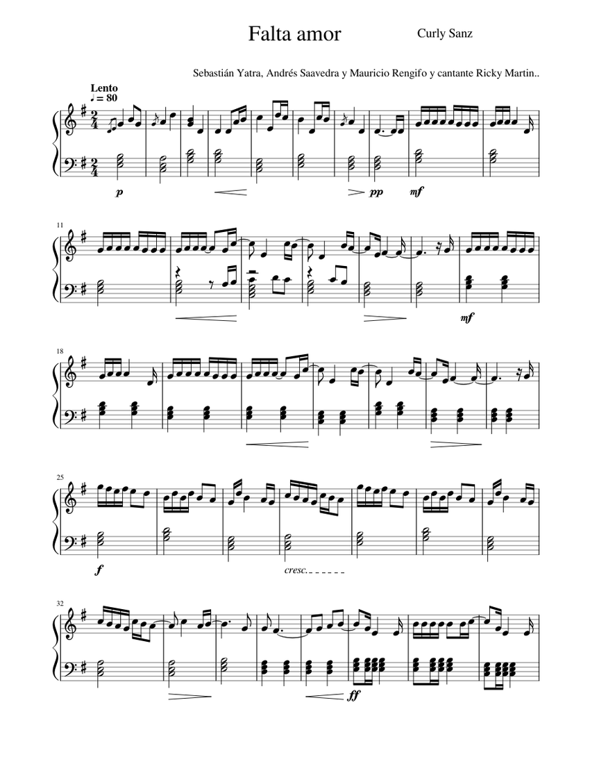 Falta amor Sheet music for Piano (Solo) Easy | Musescore.com