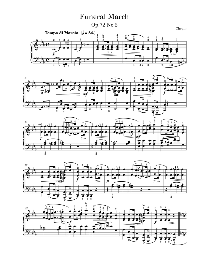 Marche Funebre (funeral march) Op.72 No.2 - Chopin Sheet Music for ...