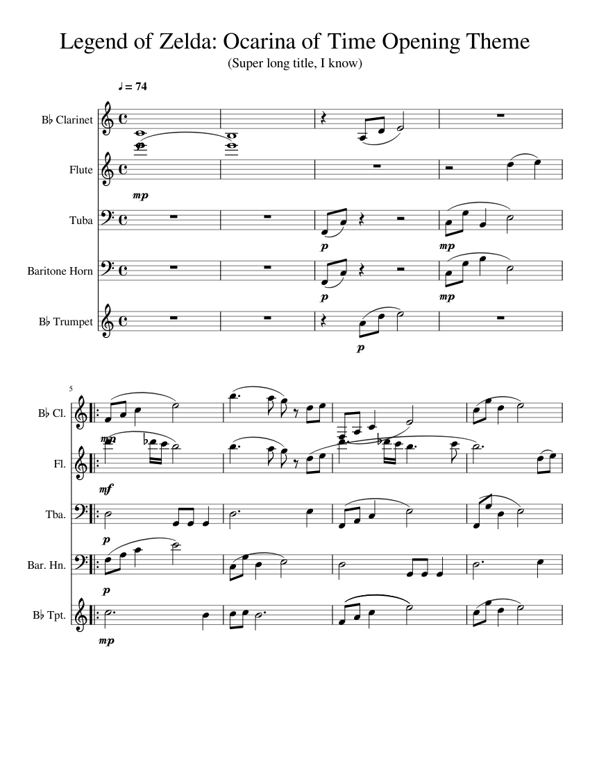 Legend of Zelda: Ocarina of Time Opening Theme Sheet Music for Tuba ...