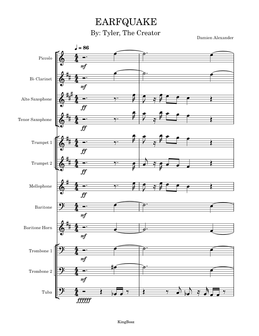 Earfquake – Tyler, The Creator EARFQUAKE Sheet Music for Trombone, Tuba ...