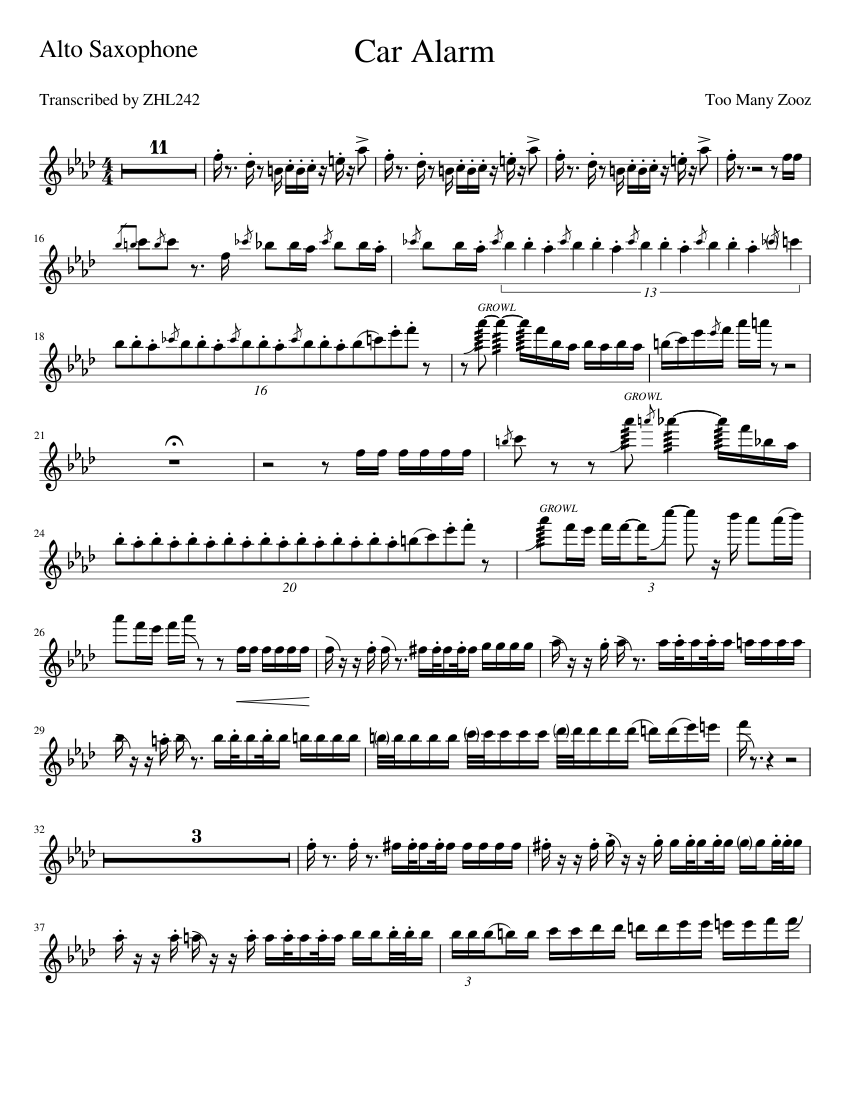 Car alarm alto bari sax Sheet music for Saxophone alto (Solo ...