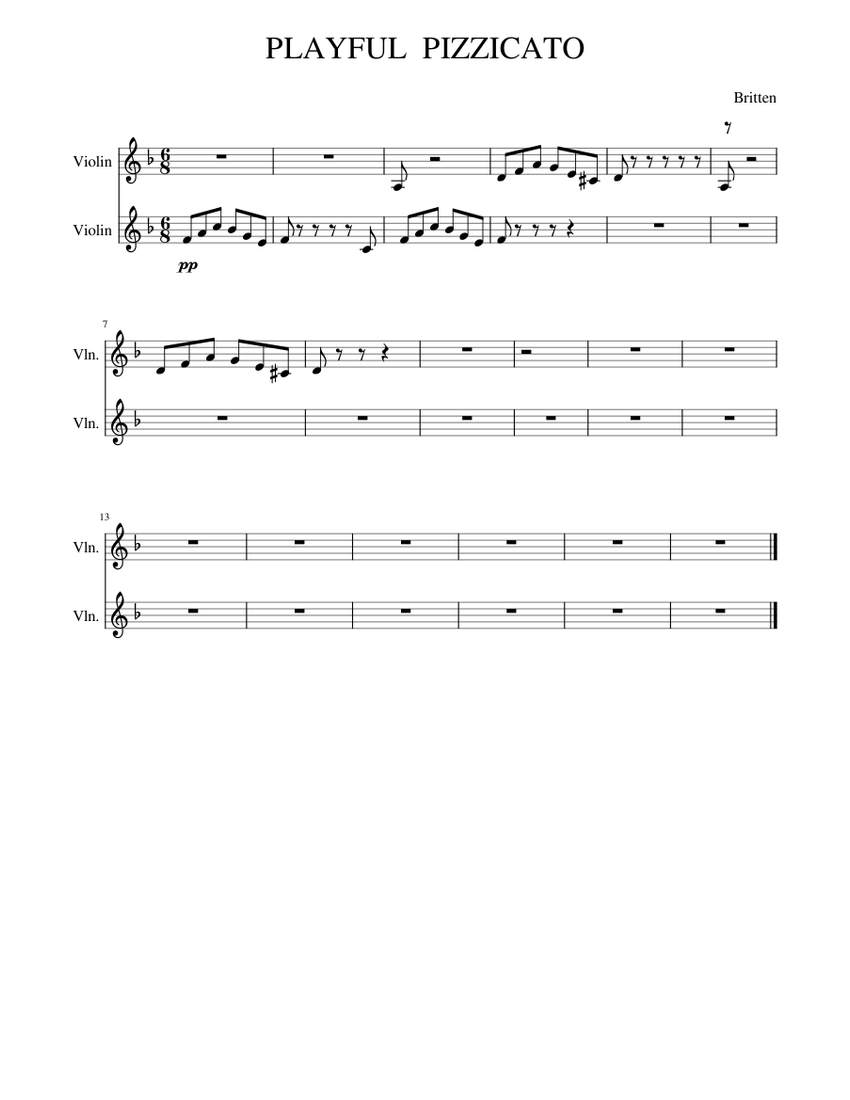 PLAYFUL PIZZICATO Sheet music for Violin (String Duet) | Musescore.com
