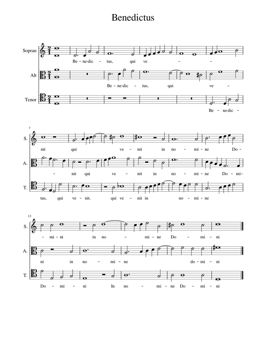Benedictus Sheet Music for Soprano, Alto, Tenor (Choral) | MuseScore.com