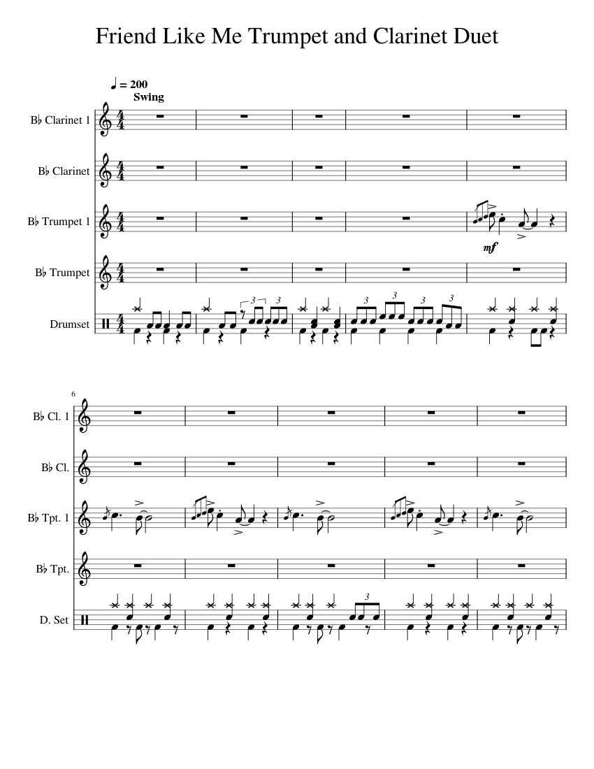 Friend Like Me Trumpet and Clarinet Duet Sheet Music for Clarinet in b ...