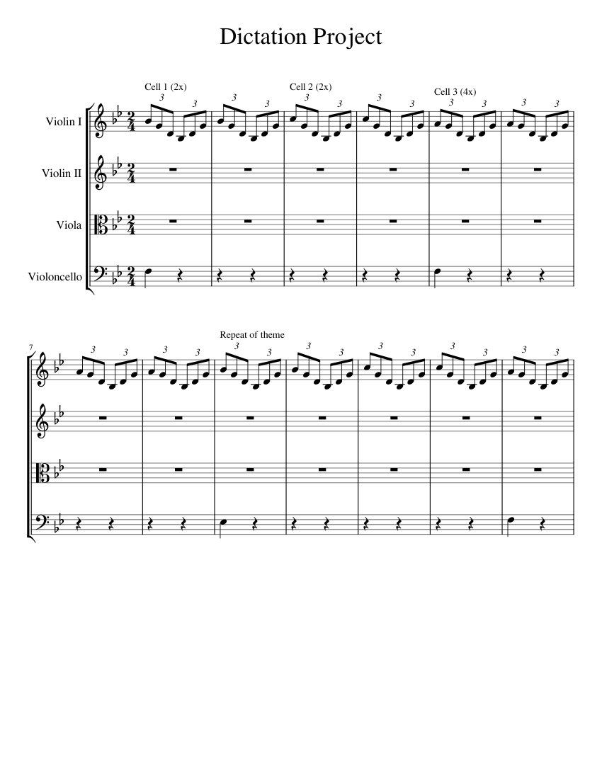 Dictation Project Final Draft Sheet music for Violin, Viola, Cello ...