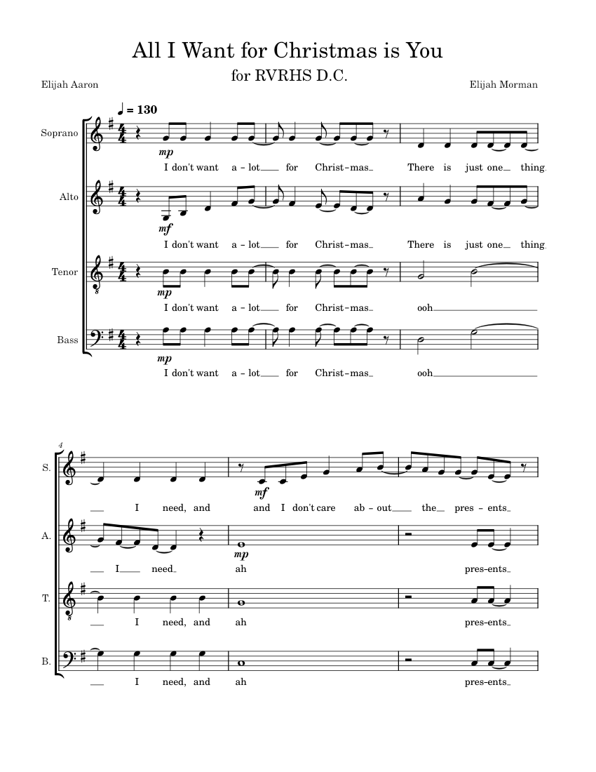 All I Want for Christmas is You Sheet Music for Soprano, Alto, Tenor ...