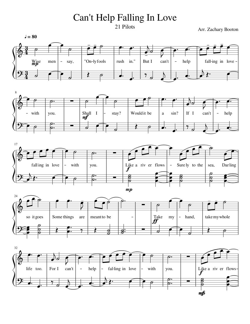 Cant Help Falling In Love With You Elvis21 Pilots Sheet Music for Piano ...