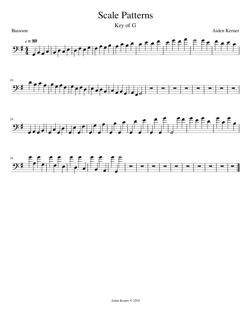 Scale Patterns (G) Sheet music for Bassoon (Solo) | Musescore.com