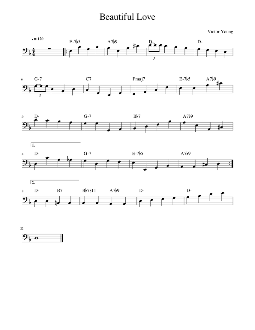 Beautiful Love Sheet Music with Chords for Bass guitar (Solo ...