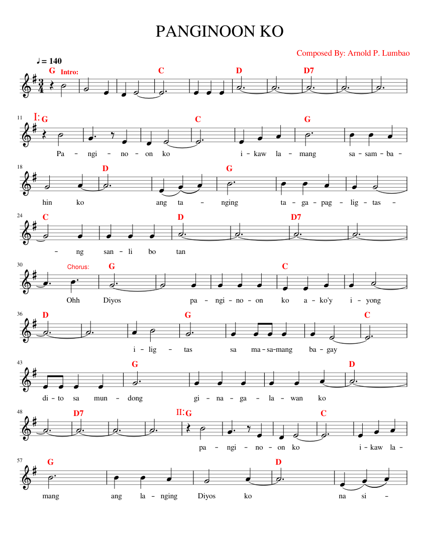 Panginoo Ko Composed By Arnold P Lumbao Sheet music for Piano (Solo ...