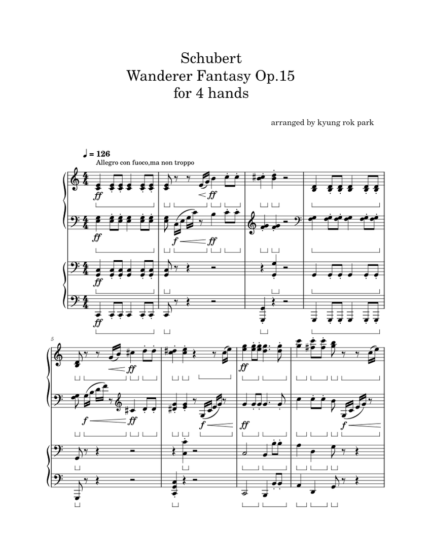 schubert wanderer fantasy op.15 for 4 hands Sheet Music for Piano (Piano Four Hand) | MuseScore.com