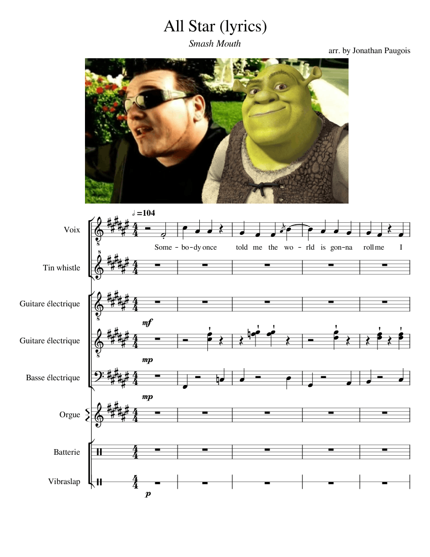 All Star (+Lyrics) | Smash Mouth Sheet Music for Organ, Vocals, Guitar ...
