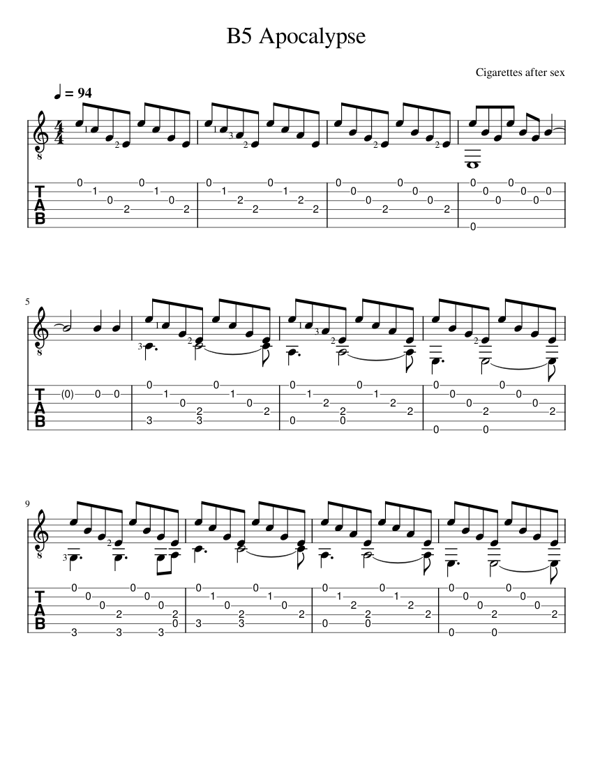 Apocalypse – Cigarettes After Sex Sheet Music and Tab for Guitar (Solo ...