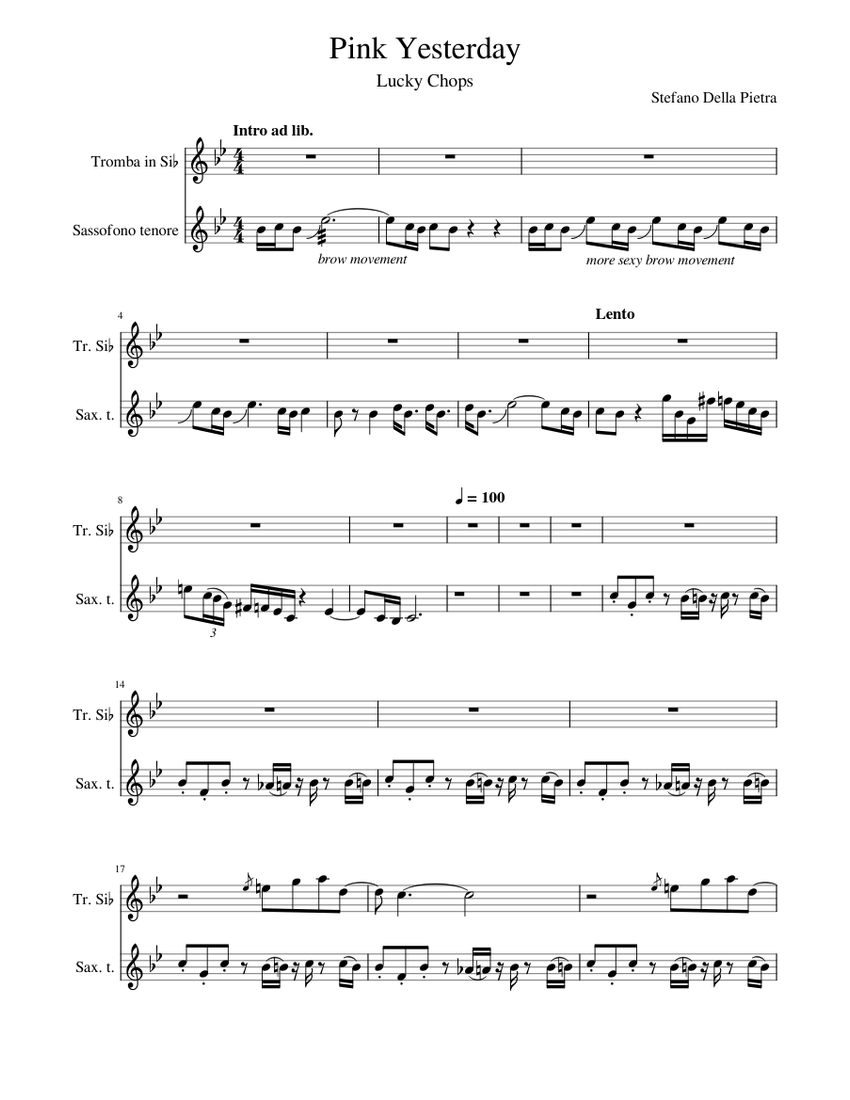 Pink Yesterday Sheet Music for Saxophone tenor, Trumpet in b-flat ...