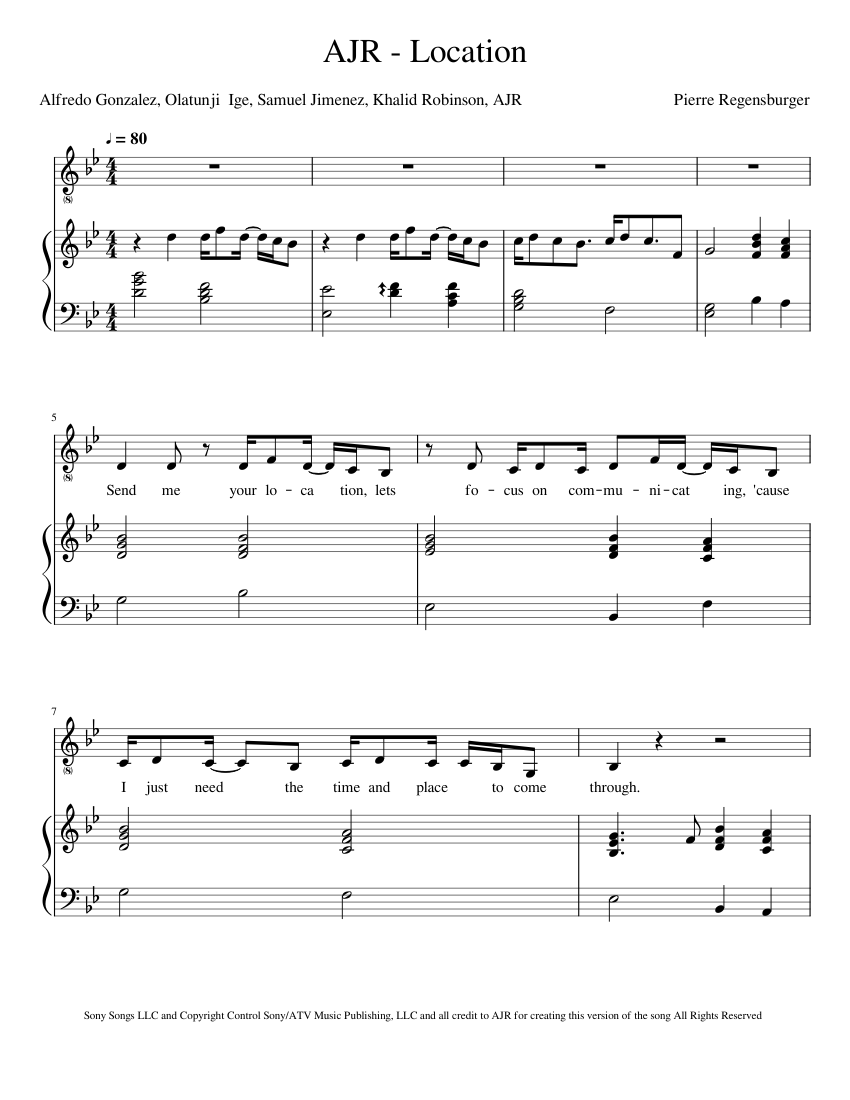 AJR - Location Sheet Music for Piano, Vocals (Solo) | MuseScore.com