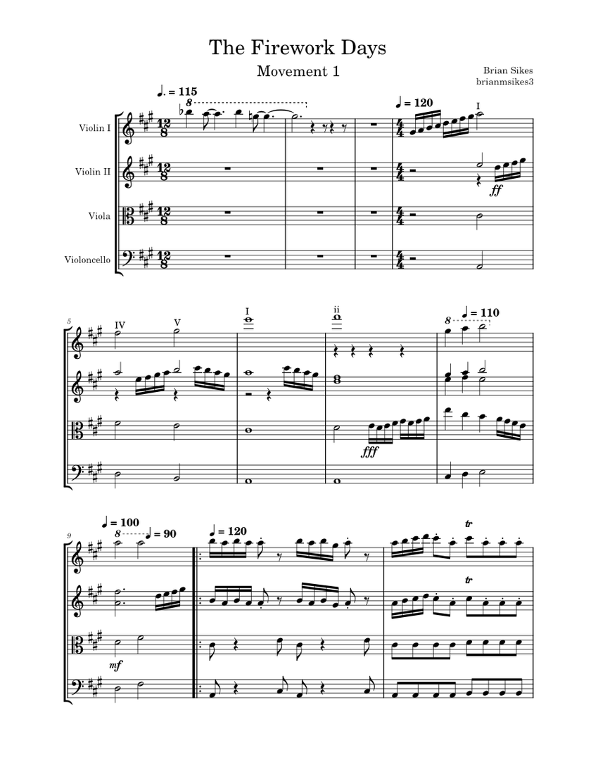 The Firework Days Sheet music for Violin, Viola, Cello (String Quartet ...