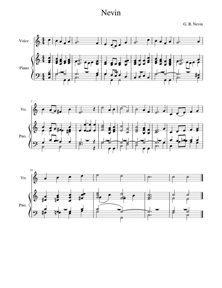 Nevin - George B. Nevin Sheet music for Piano, Voice (other) (Piano ...