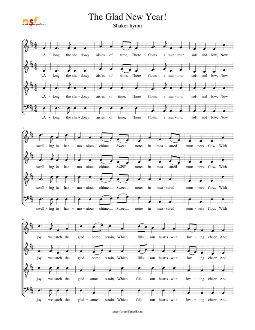 The Glad New Year! ANON SATB Sheet music for Soprano, Alto, Tenor, Bass ...