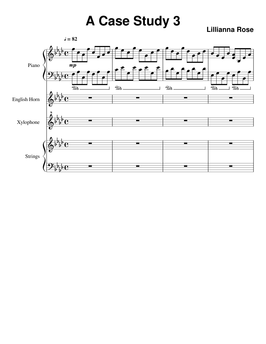 A Case Study 3 Sheet music for Piano, Oboe, Xylophone, Strings group (Mixed Quartet) | Musescore.com