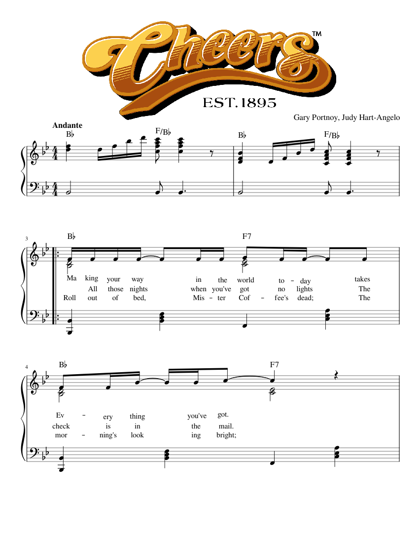 Cheers TV Theme Sheet Music with Chords for Piano (Solo) | MuseScore.com