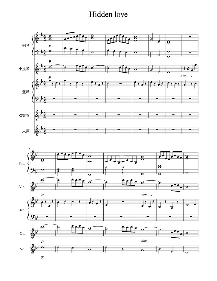 Hidden love Sheet Music for Piano, Vocals, Oboe, Violin & more ...