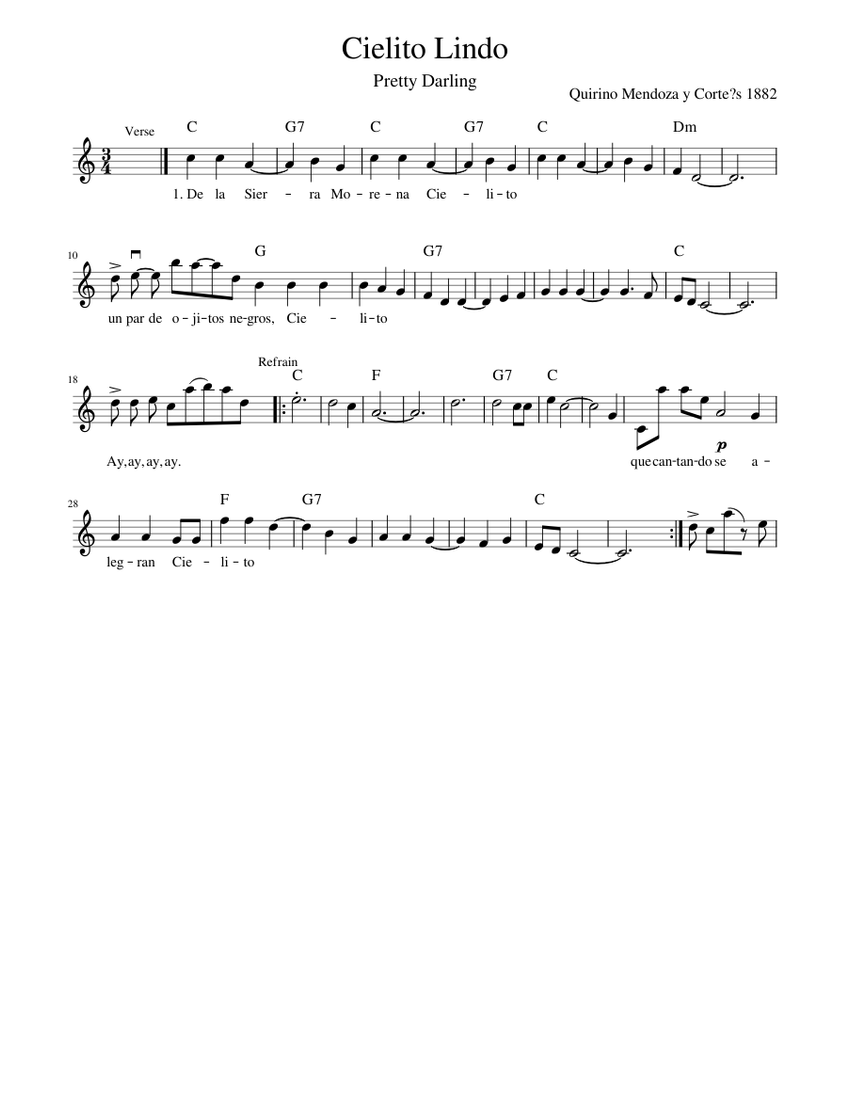 Cielito Lindo Sheet music for Piano (Solo) Easy | Musescore.com