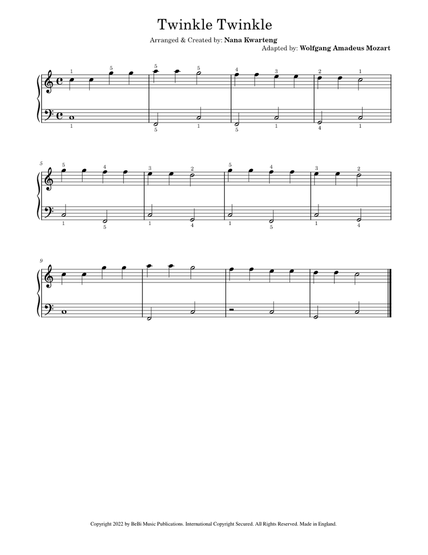 Twinkle Twinkle Little Star – Wolfgang Amadeus Mozart Sheet music for ...
