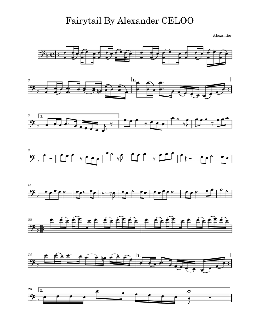 Fairytale – Alexander Rybak Fairytail By Alexander CELO Sheet Music for ...