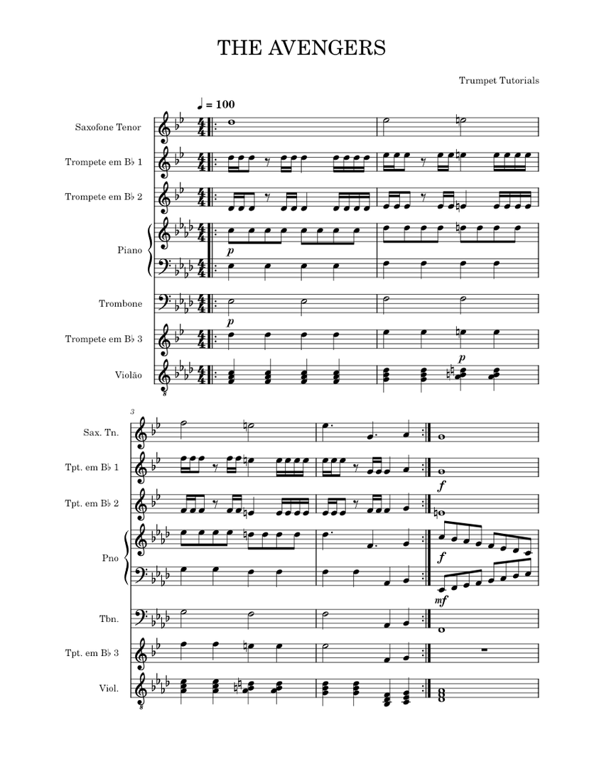 THE AVENGERS Sheet music for Piano, Trombone, Saxophone tenor, Trumpet ...