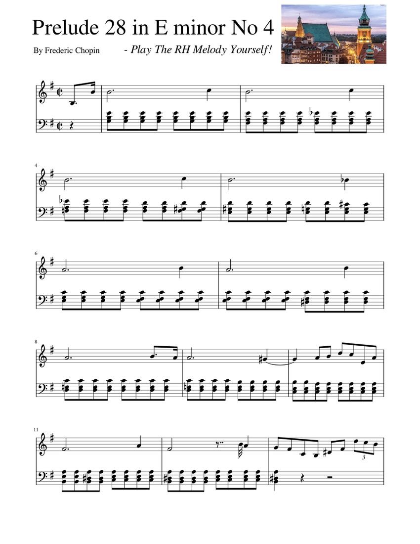 Chopin Prelude 28 in E minor No 4 - Play The RH Melody Yourself! Sheet ...