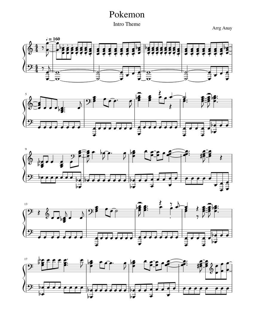 Pokemon Intro Theme Song Sheet Music for Piano (Solo) | MuseScore.com