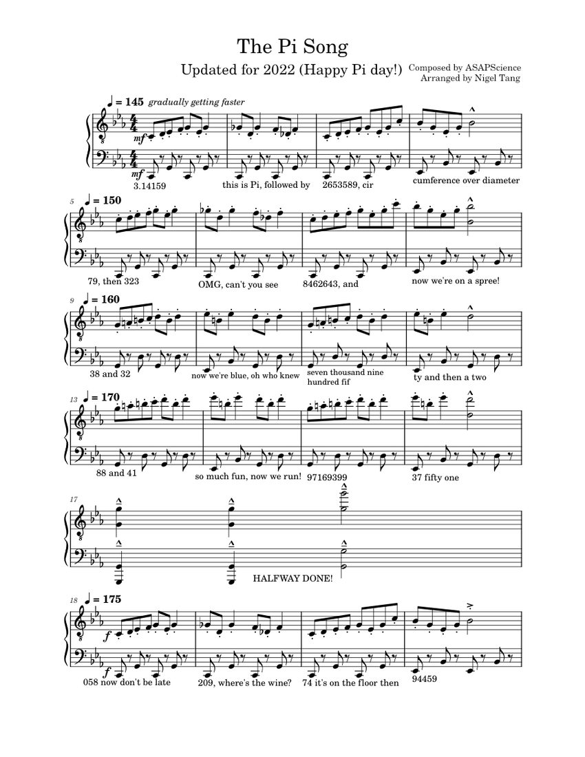 The Pi Song Sheet Music for Piano (Solo) | MuseScore.com