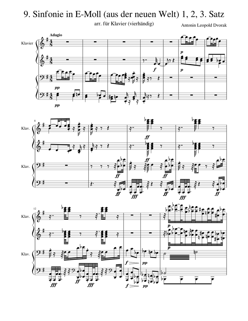 Symphony 9 mvt.1-3 - Antonin Dvorak Sheet Music for Piano (Piano Four ...
