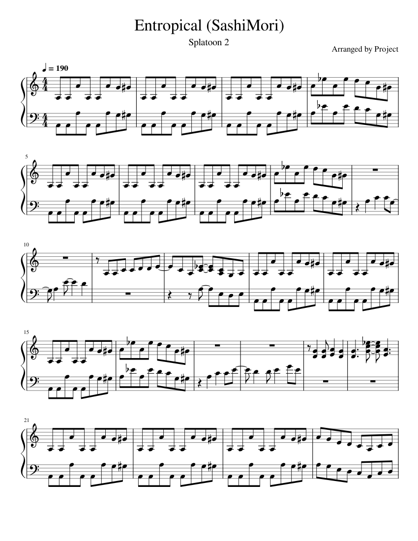 Entropical - SashiMori (Splatoon 2) Sheet Music for Piano (Solo ...