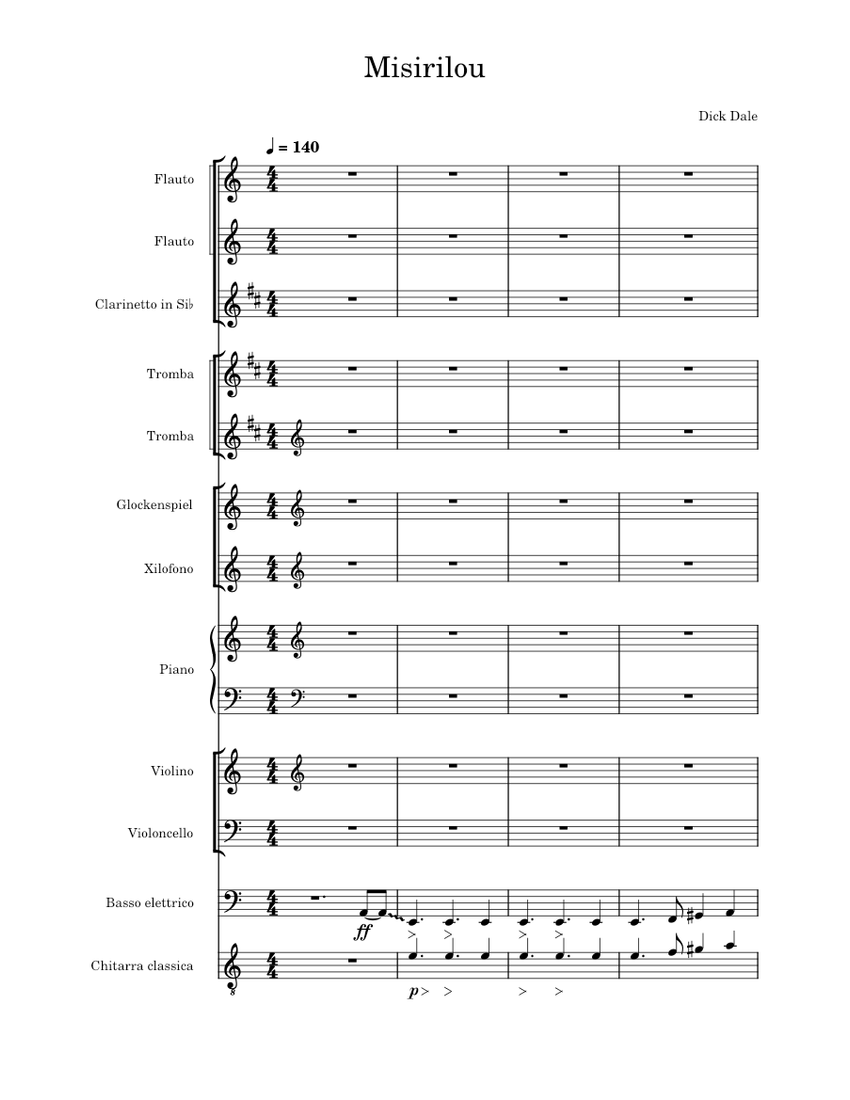Misirlou – Dick Dale Misirlou Sheet music for Piano, Flute, Clarinet in ...