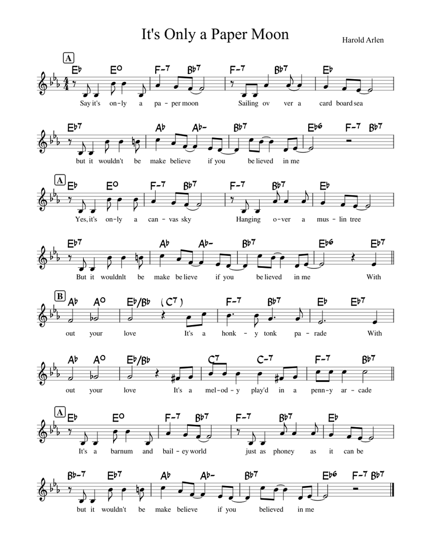 Its Only a Paper Moon (Eb) Cliff Edwards Version Sheet Music with ...
