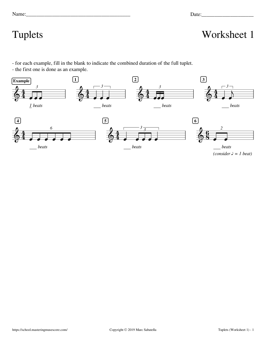 Tuplets (Worksheet 1) Sheet Music for Piano (Solo) easy | MuseScore.com