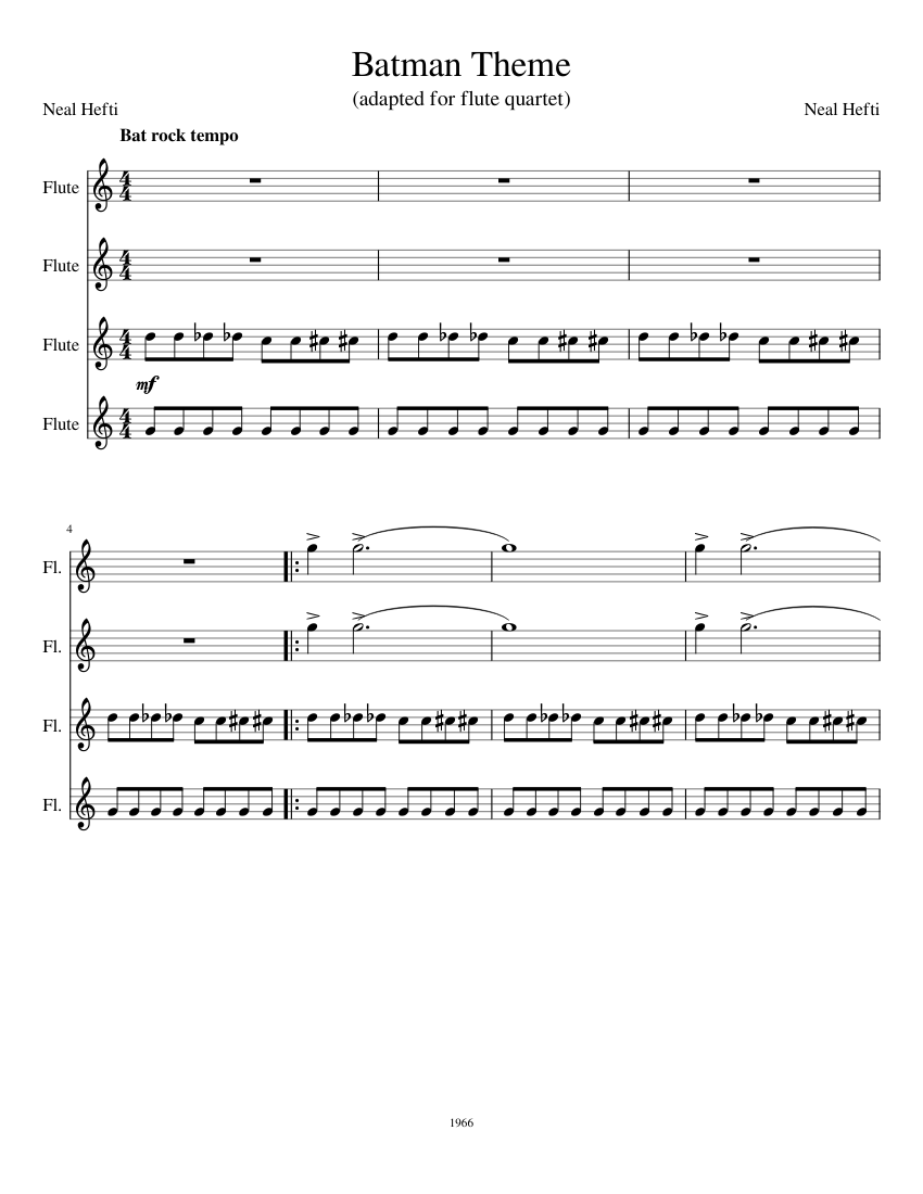 Batman Theme Sheet Music for Flute (Woodwind Quartet) | MuseScore.com