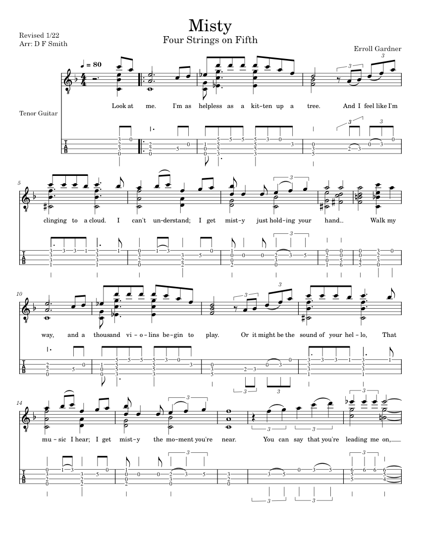 Misty – Erroll Garner Sheet Music and Tab for Guitar (Solo) | MuseScore.com