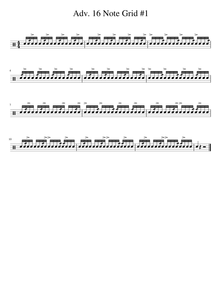 Adv 16 Note Grid #1 Sheet music for Snare drum (Percussion Ensemble ...