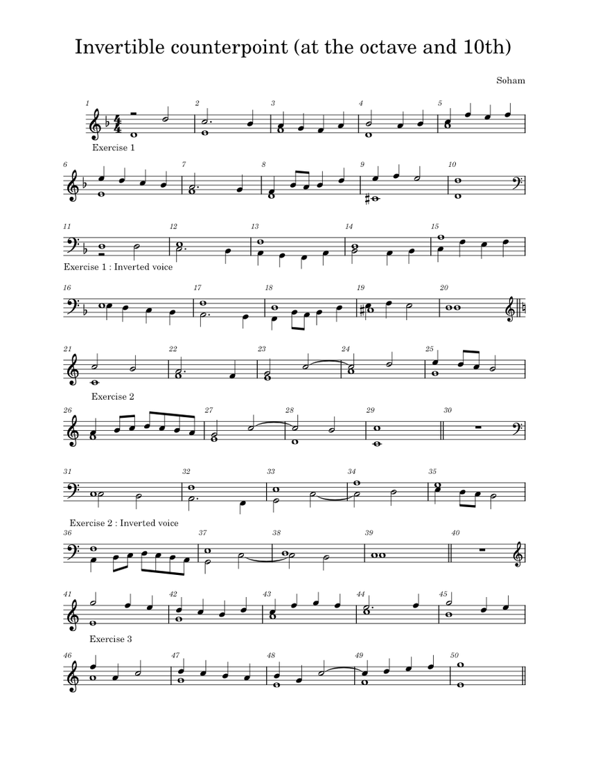 Invertible counterpoint exercises Sheet music for Piano (Solo) Easy ...